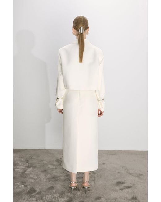 NAZLI CEREN Boxy Satin Cropped Jacket in White | Lyst