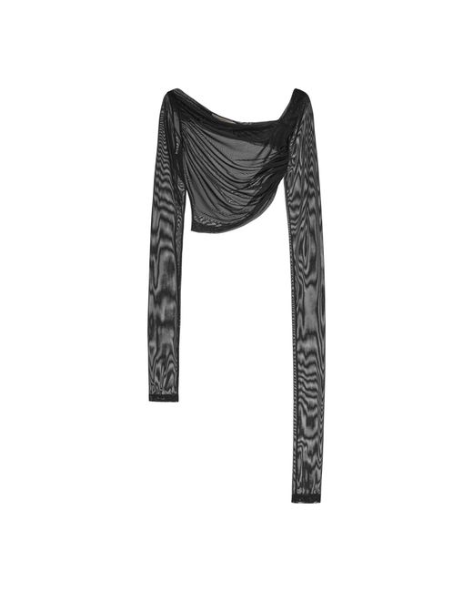 YAVORSKA Transparent Blouse With Long Sleeve And Open Shoulder in Black ...