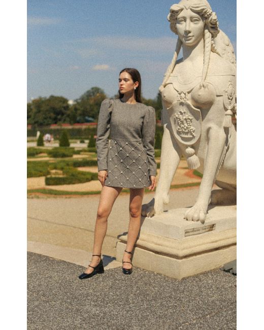 GURANDA Voluminous Floral Mini Dress in Gray | Lyst