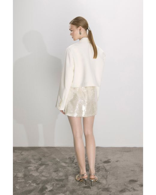 NAZLI CEREN Boxy Satin Cropped Jacket in White | Lyst