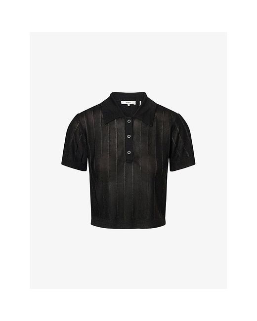 FRAME Semi-Sheer Textured Knit Polo Shirt in Black | Lyst