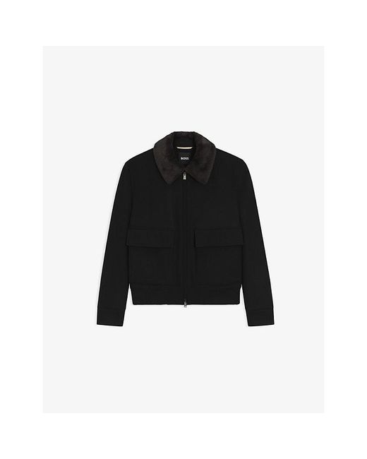 BOSS Faux-Fur-Collar Wool And Cashmere Coat in Black for Men | Lyst UK