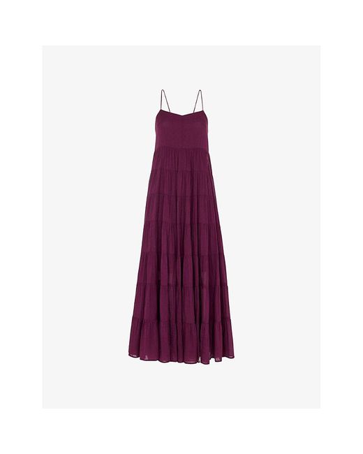 Whistles Curved-Neck Sleeveless Tiered Cotton Maxi Dress in Purple | Lyst