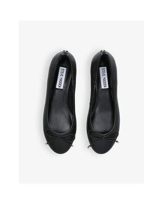 Steve Madden Cherish Bow-Embellished Leather Ballet Flats in Black | Lyst