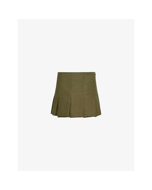 Prada Technical Pleated Woven Mini Skirt in Green | Lyst