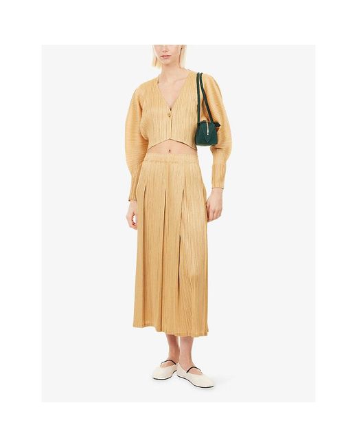 Pleats Please Issey Miyake December Pleated Knit Midi Skirt in Natural ...