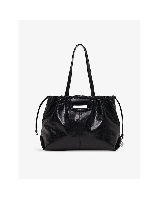 Maje Miss M Crackled-Leather Tote in Black | Lyst