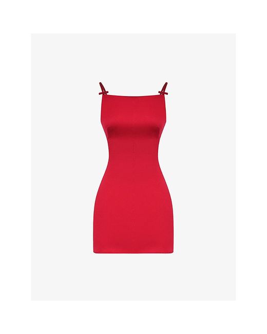 House Of Cb Dainty Square-Neck A-Line Satin Mini Dress in Red | Lyst