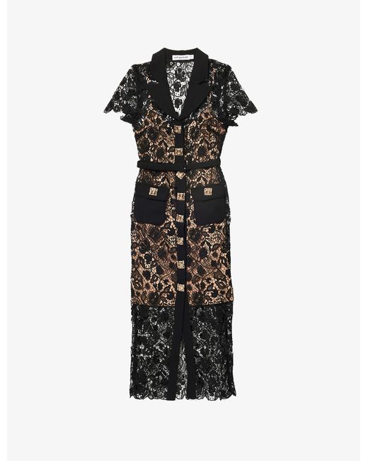Self Portrait Magnolia Collared Lace Midi Dress In Black Lyst Canada
