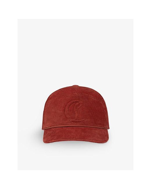 Christian Louboutin Enky Mooncrest Velvet Corduroy Cap in Red for Men ...
