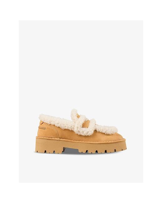 Sandro Shearling-Trim Slip-On Suede Loafers in Natural | Lyst