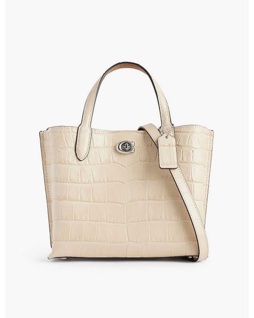 COACH Croc-embossed Leather Tote Bag in Natural | Lyst UK