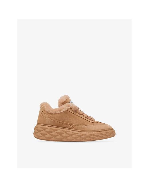 Jimmy Choo Diamond Maxi Retro Shearling And Suede Trainers in Brown | Lyst