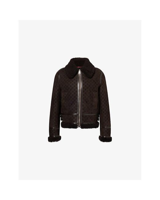 Gucci Relaxed-Fit Biker Shearling Jacket in Black | Lyst UK