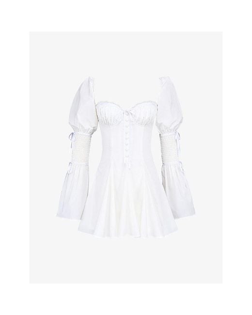House Of Cb Ellerie Corset-Bodice Stretch-Cotton Mini Dress in White | Lyst