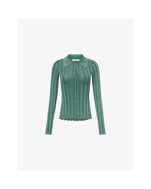 Daily Paper Washed Ribbed Cotton-Knit Cardigan in Green | Lyst UK