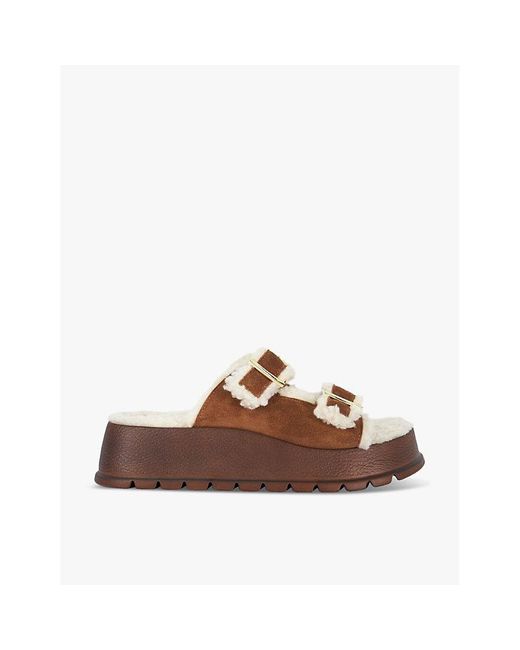 Dune Lazio Buckled Shearling-lined Suede Sandals in Brown | Lyst