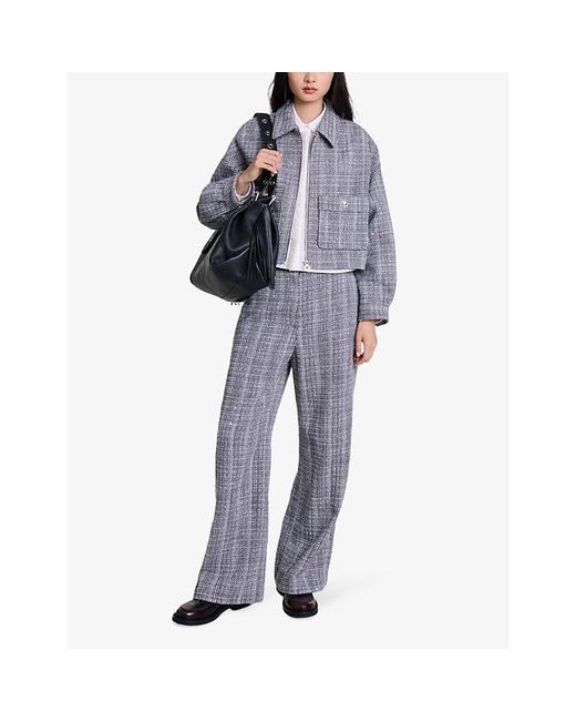 Maje Sequin-Embellished Relaxed-Fit Tweed Jacket in Blue | Lyst