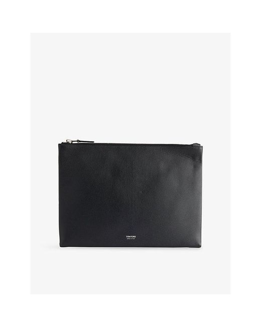 Tom Ford Foil-Print Logo Rectangular Leather Pouch in Black | Lyst