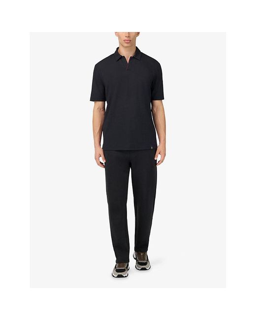 BOGGI B Tech Drawstring-Waist Stretch Cotton-Blend Trousers in Black ...