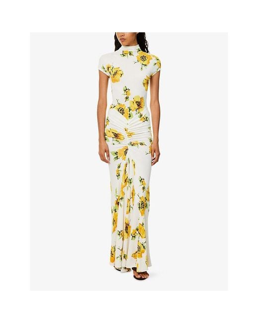 Alaïa Draped Printed Stretch-Jersey Maxi Dress in Metallic | Lyst UK