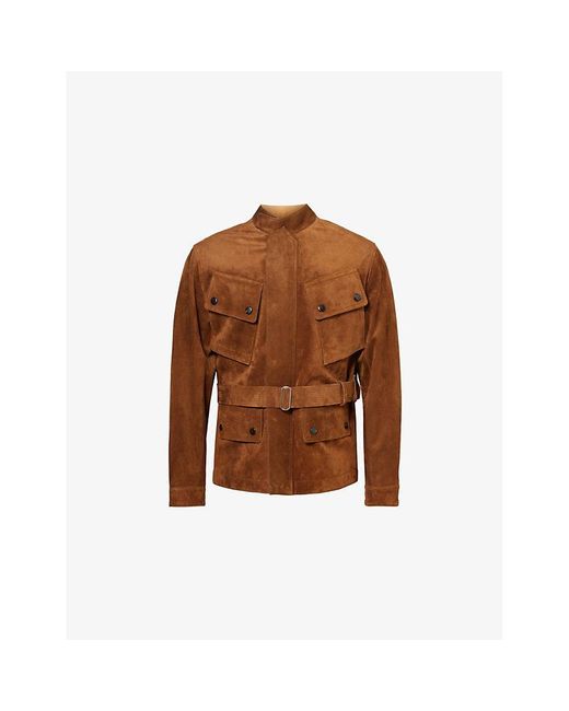 dunhill Funnel-Neck Flap-Pocket Regular-Fit Suede Jacket in Brown for ...