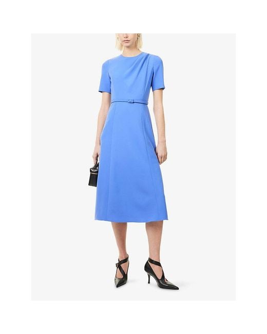 Carolina Herrera Draped Woven Midi Dress in Blue | Lyst UK