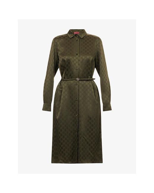 Gucci Gg Monogram Satin Midi Dress in Green | Lyst