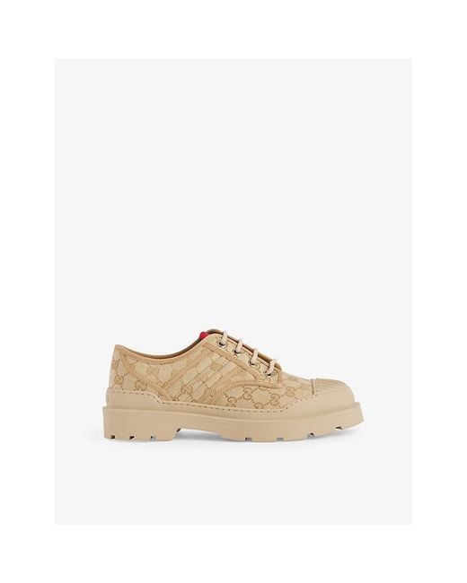 Gucci Brand-Trim Canvas Brogues in Natural for Men | Lyst