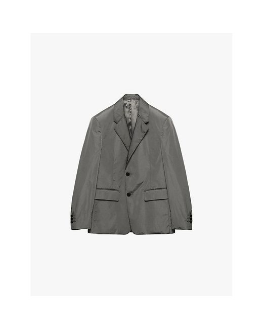 Prada Single-Breasted Notched-Lapel Technical-Woven Jacket in Gray for ...