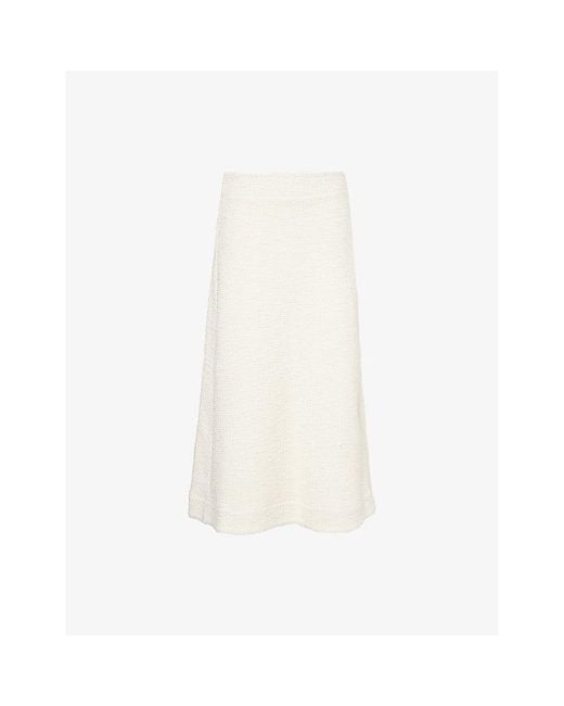 ME+EM Bouclé Textured A Line Cotton-Blend Midi Skirt in White | Lyst