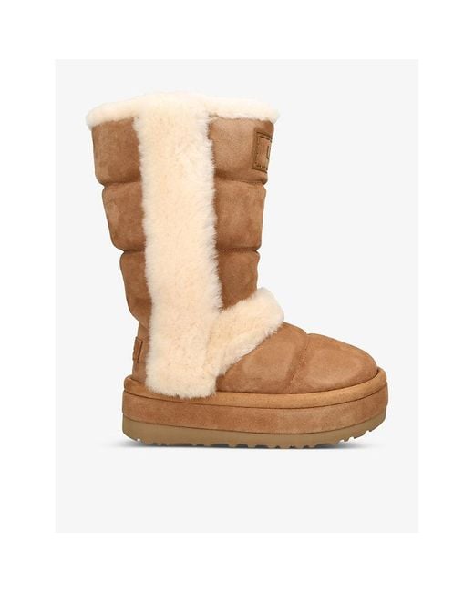 UGG Classic Cloudpeak Ta Logo-Patch Suede Knee-High Boots in Brown | Lyst