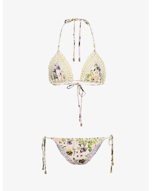 Zimmermann Creamfloral Halliday Crochet Knit Bikini Set In White Lyst Uk