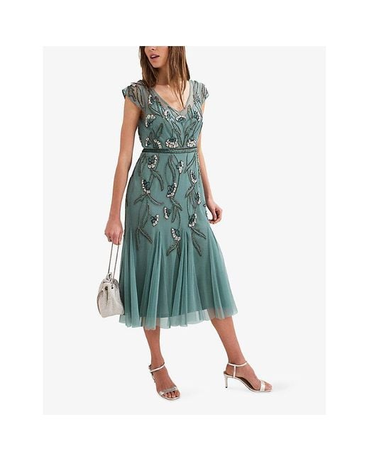 Phase Eight Evonne Bead-Embellished Short-Sleeve Woven Midi Dress in ...