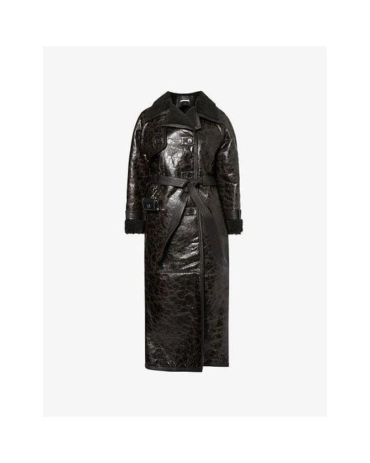 Saks Potts Alexa Distressed Shearling Trench Coat in Black | Lyst
