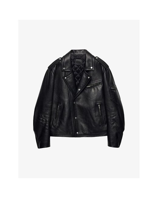 Prada Vintage-Treated Leather Biker Jacket in Black | Lyst
