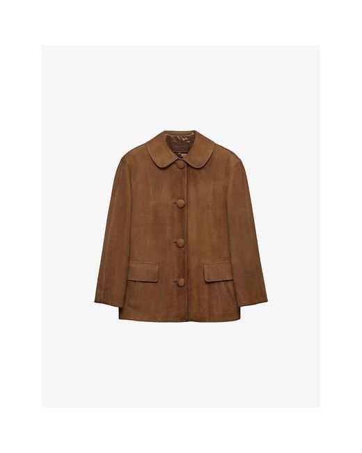 Prada Round-Collar Suede Jacket in Brown | Lyst UK