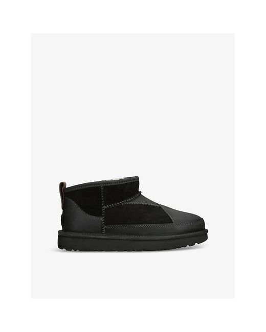 UGG Classic Ultra Mini Patchwork Re-Imagined Suede Boots in Black | Lyst