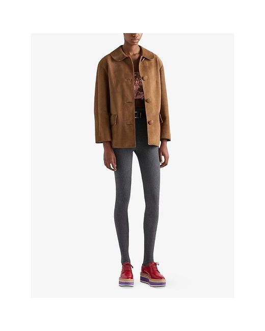 Prada Round-Collar Suede Jacket in Brown | Lyst UK