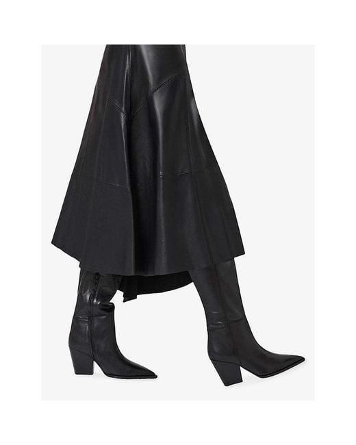 AllSaints Reina Leather Knee-High Boots in Black | Lyst UK