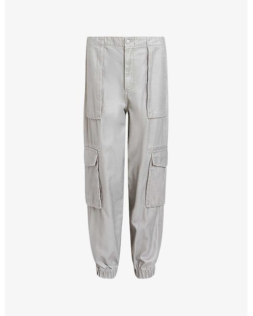 AllSaints Sage Freda Tapered-Leg High-Rise Coated Trousers in Grey ...