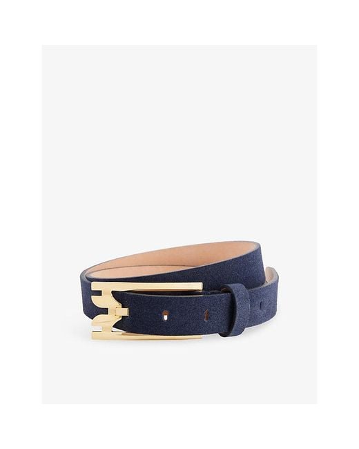 Victoria Beckham Dorian Double Pin-Buckle Suede Belt in Blue | Lyst UK