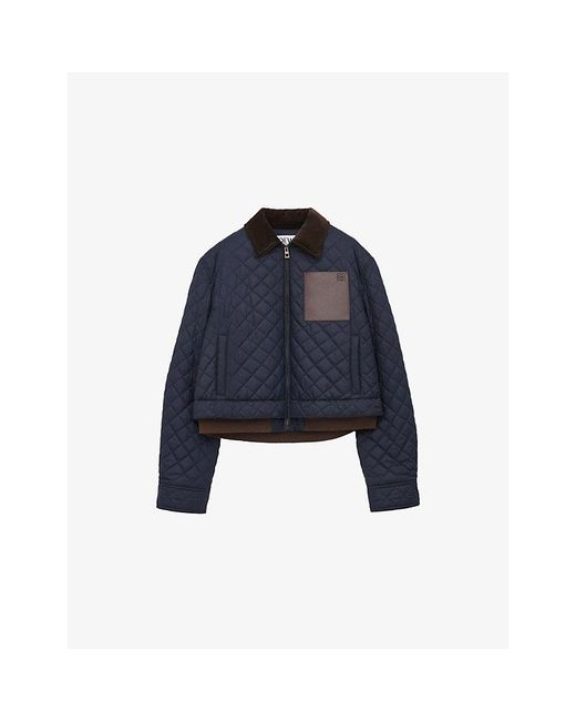 Loewe Contrast-Collar Logo-Patch Quilted Jacket in Blue | Lyst UK