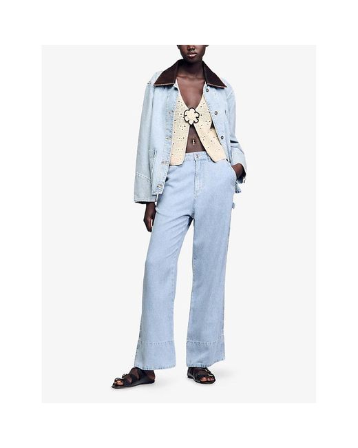 Sandro Flower-Embroidered V-Neck Sleeveless Crochet Cardigan in White ...