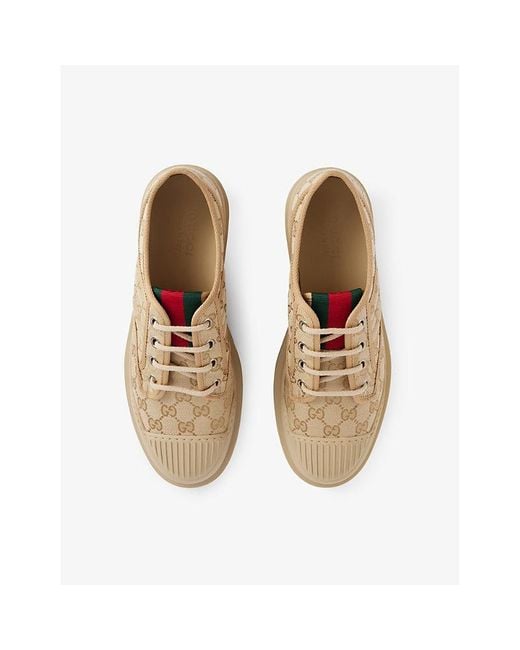 Gucci Brand-Trim Canvas Brogues in Natural for Men | Lyst