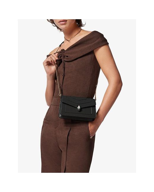 BVLGARI Serpenti Forever Leather Cross-Body Bag in Black | Lyst