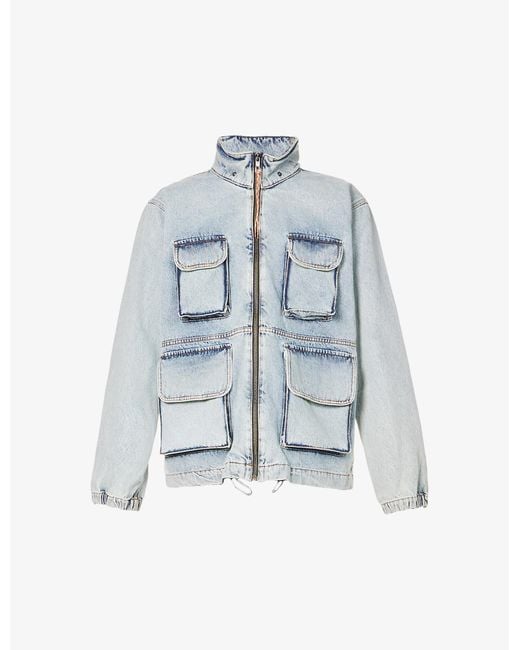 Aries Acid Washed Concealed Hood Relaxed Fit Denim Cargo Jacket In Blue For Men Lyst Canada