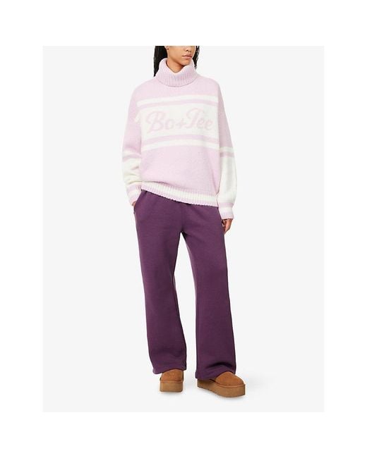 Bo&Tee Logo-Print Oversized Knitted Jumper in Pink | Lyst UK