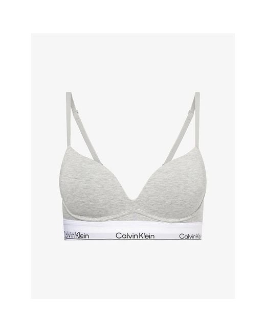 Calvin Klein Icon Branded Cotton And Modal-Blend Plunge Bra in Grey ...