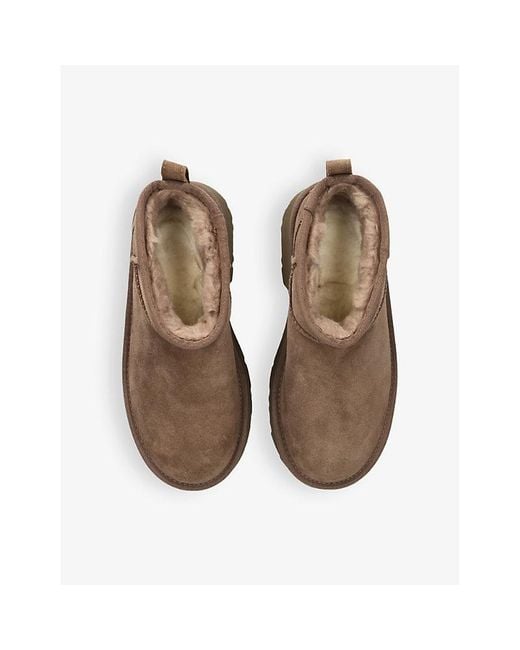 UGG Dark Classic Ultra Mini New Heights Suede And Shearling Heeled ...